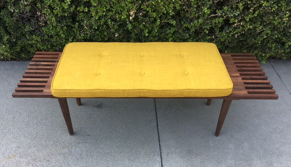 Mid Century Walnut Slat Bench W Cushion West Coast Modern L.A